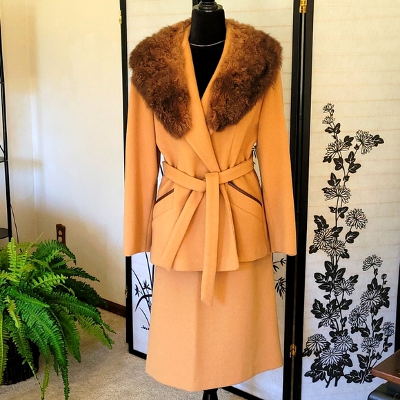 Skirts | Vintage Real Fur Camel Colored Suit | Poshmark